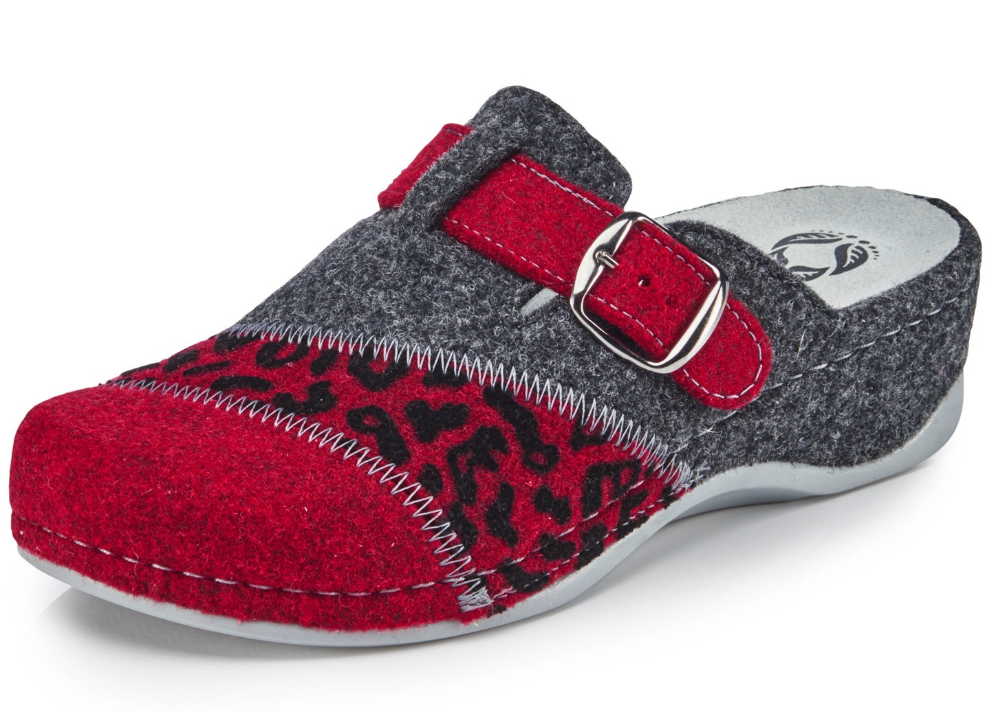 Damen - Mubb, klassische Damen-Hausschuhe, Weite H, mit herausnehmbarem Fussbett - GRANATROT ...