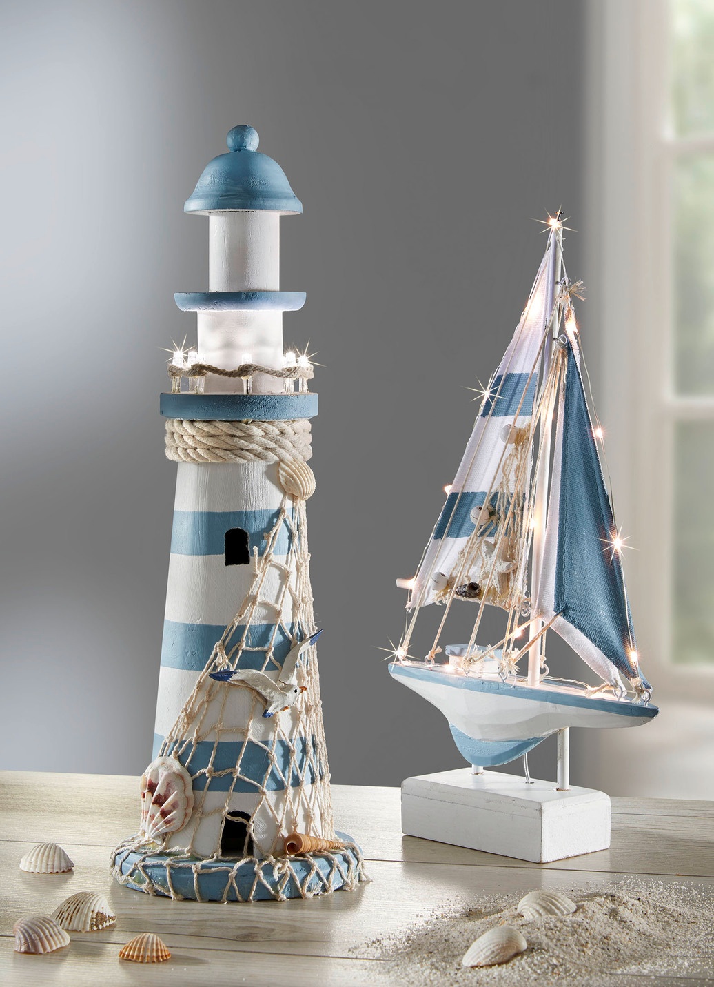 Segelboot - Maritime LED-Dekoration aus Holz - BLAU-WEISS - 000 ...