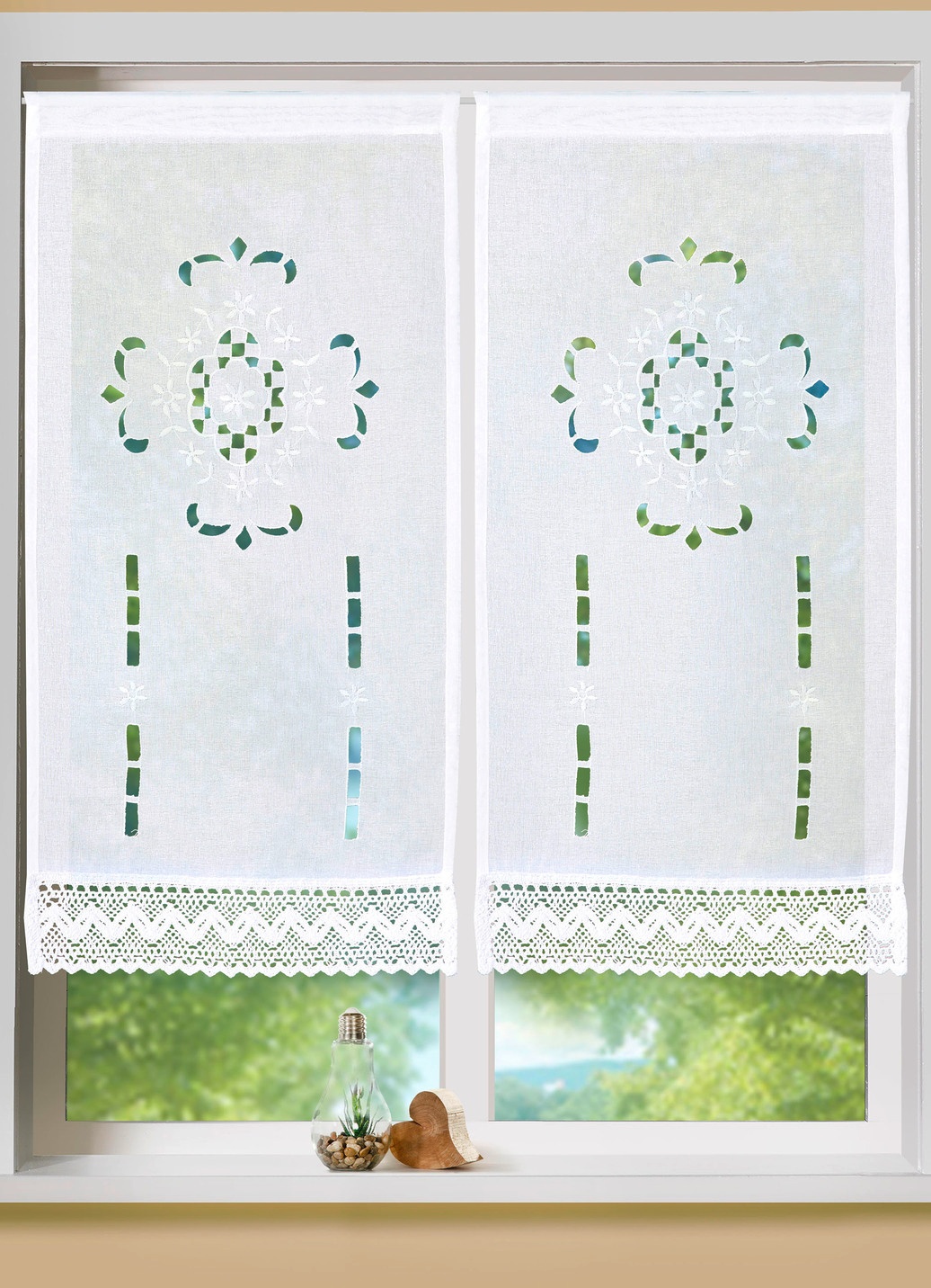 Gardinen: Fenster- und Türbehang mit Stangendurchzug - WEISS