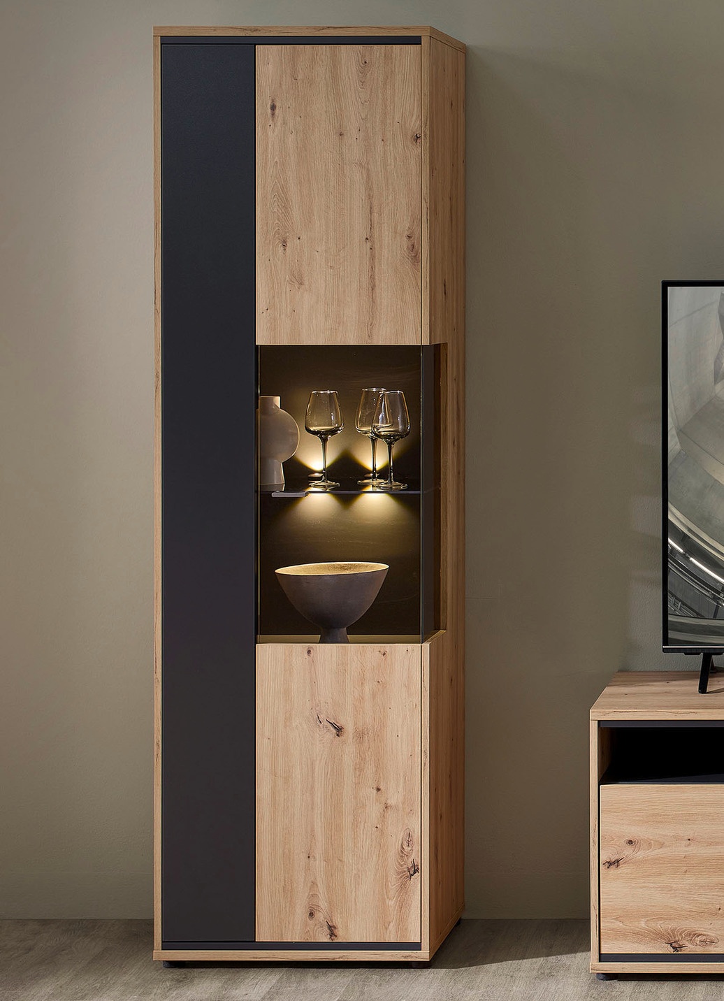 Vitrine mit LED-Beleuchtung - ARTISAN EICHE-GRAFIT